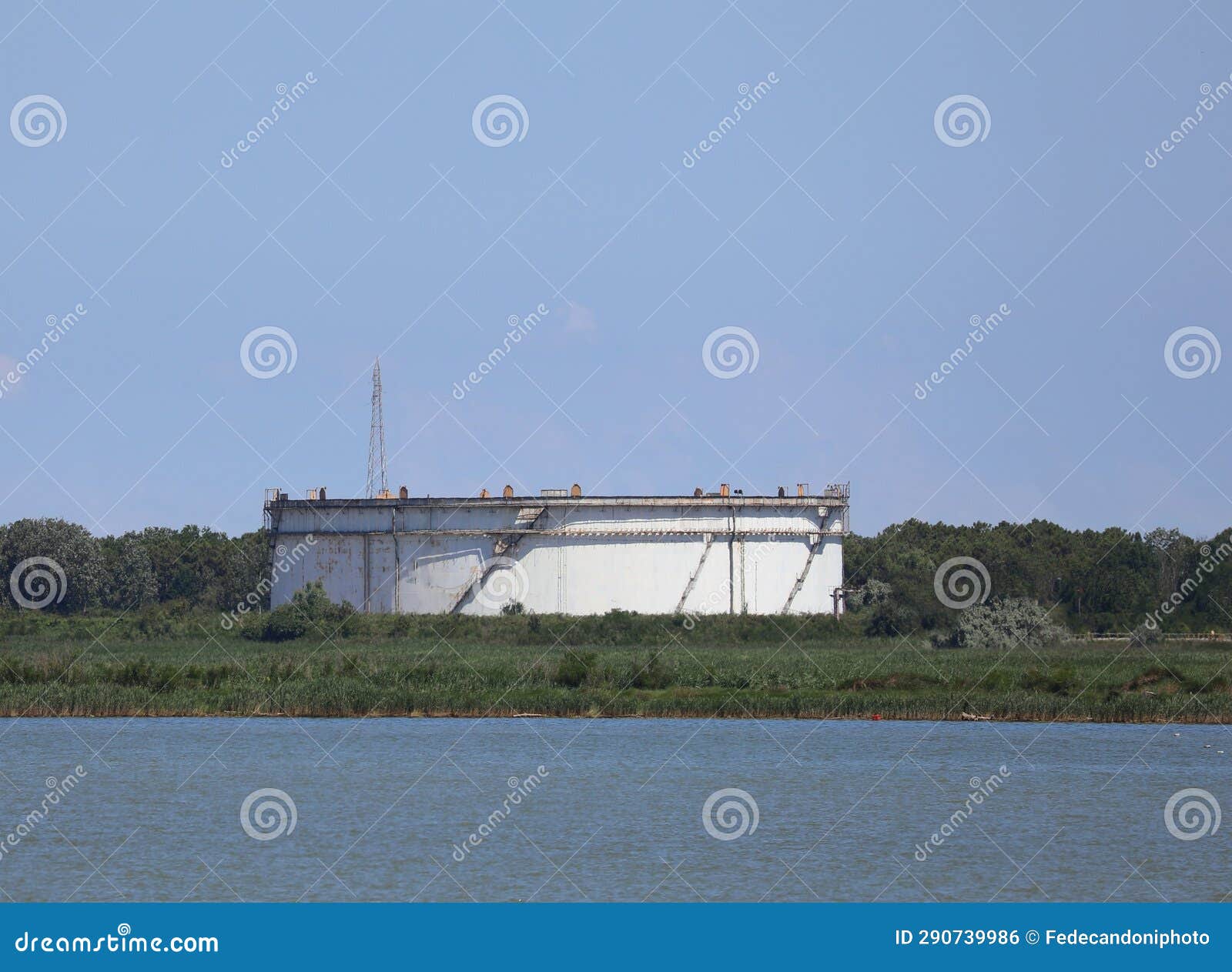 Methane Gas Storage Called Gasometer on the River Bank Stock Photo ...