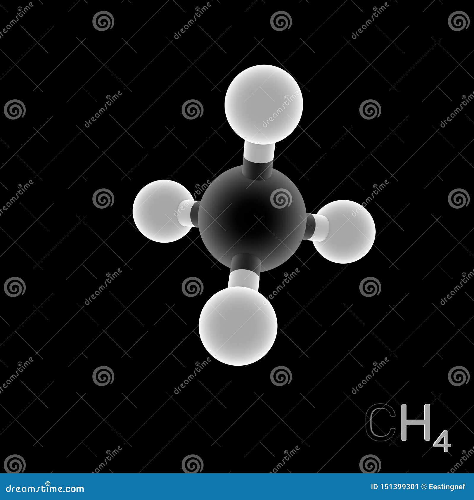 Methane Model Molecule. Isolated on Black Background. Luminance Effect ...