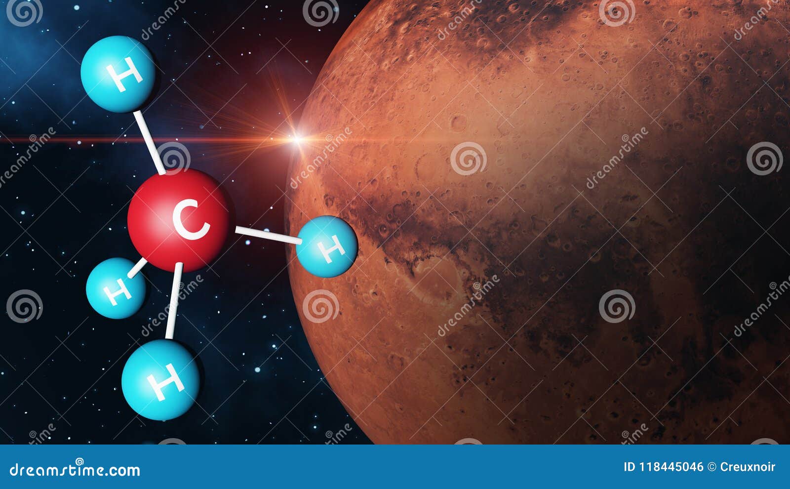 Methane Molecule with Mars Background Stock Illustration - Illustration ...