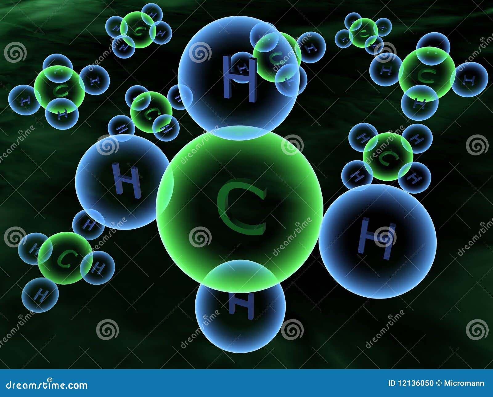 Methane molecules - 3D stock illustration. Illustration of life - 12136050