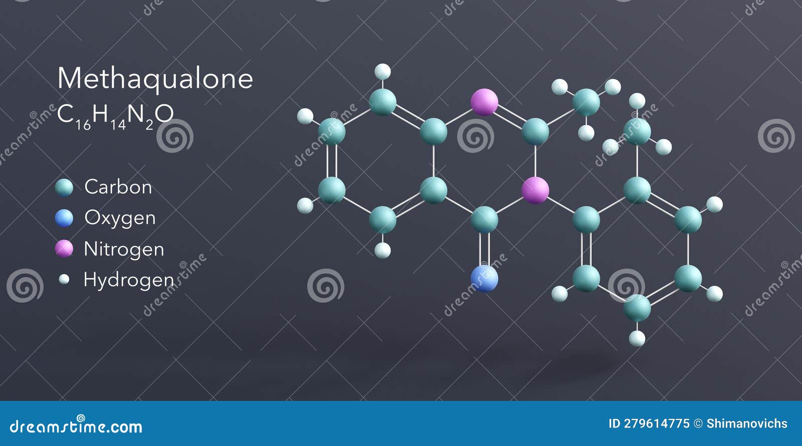 Methaqualone Molecule 3d Rendering, Flat Molecular Structure With ...