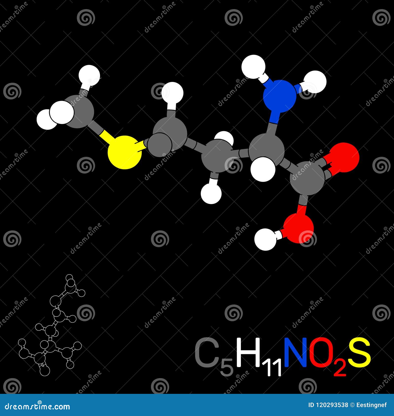 Methionine Model Molecule. Isolated On Black Background. Vector Stock ...