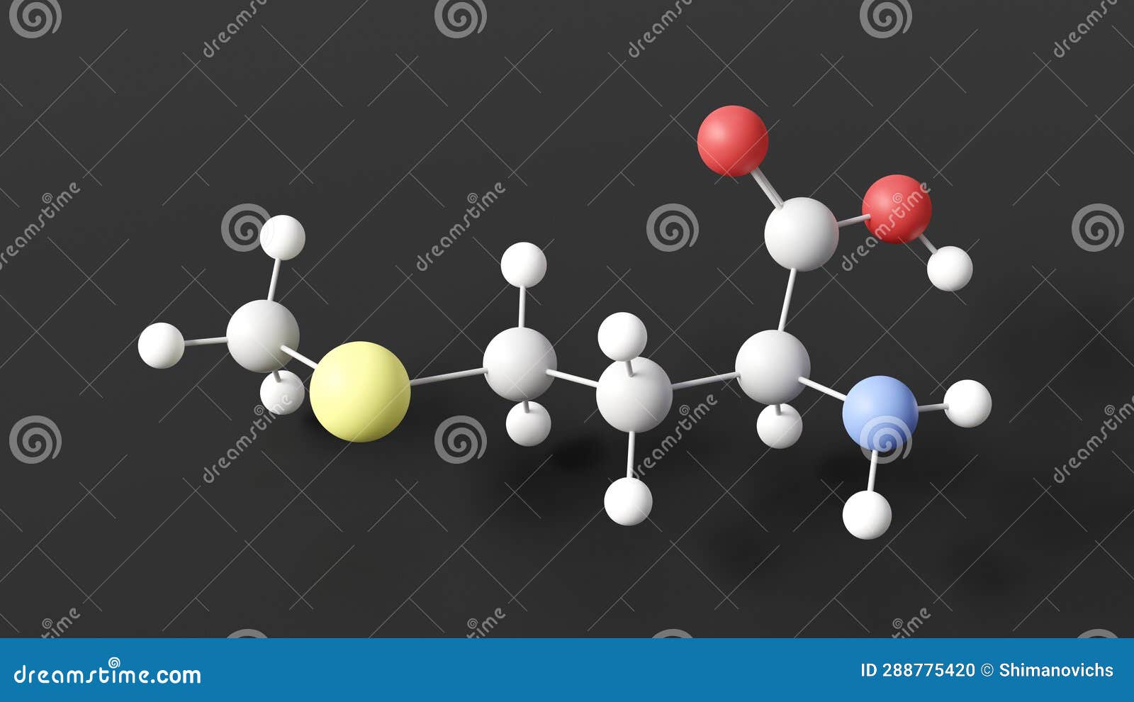 Methionine Molecule, Molecular Structure, Proteinogenic Amino Acids ...