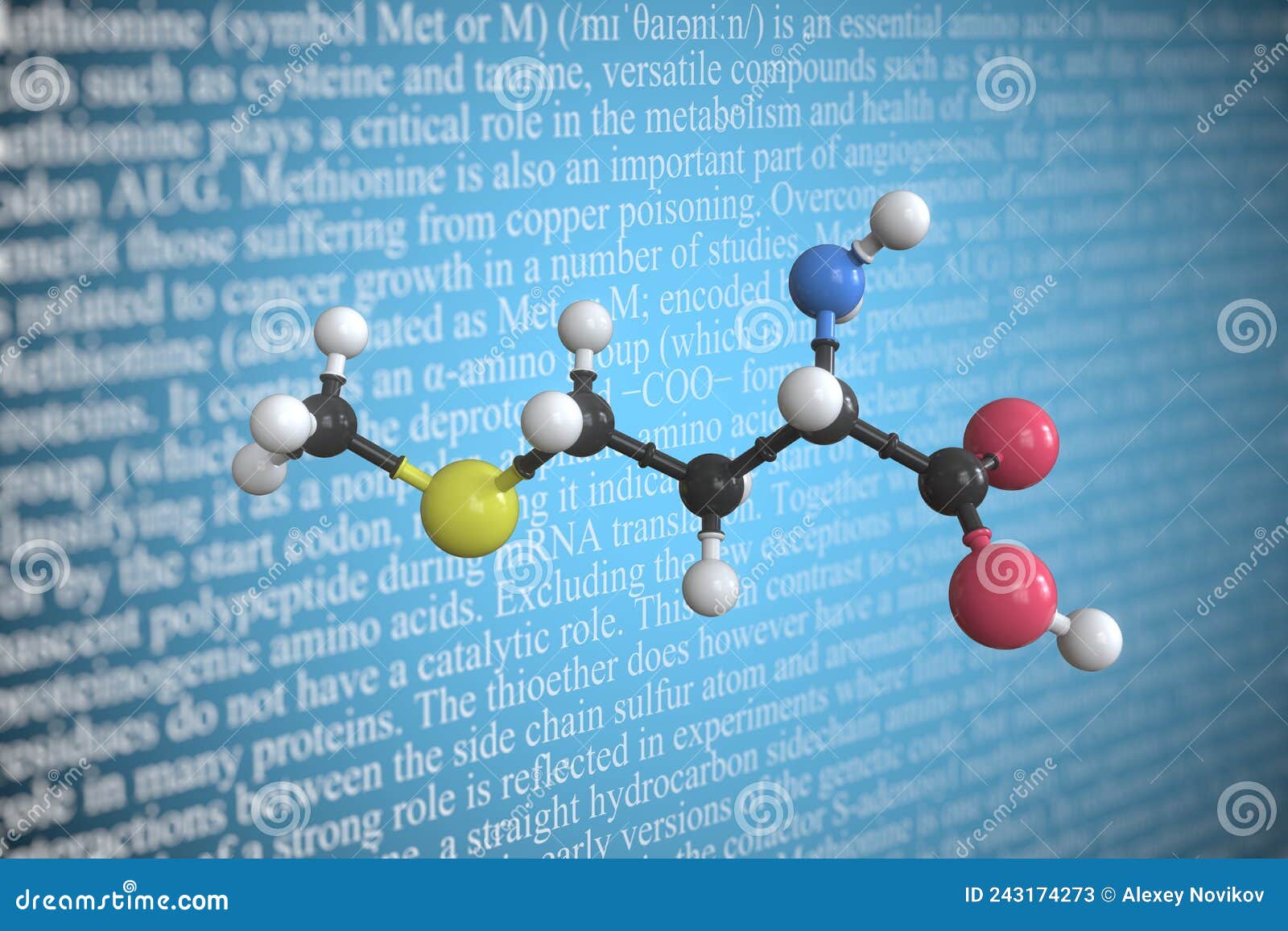 Methionine Scientific Molecular Model, 3D Rendering Stock Illustration ...