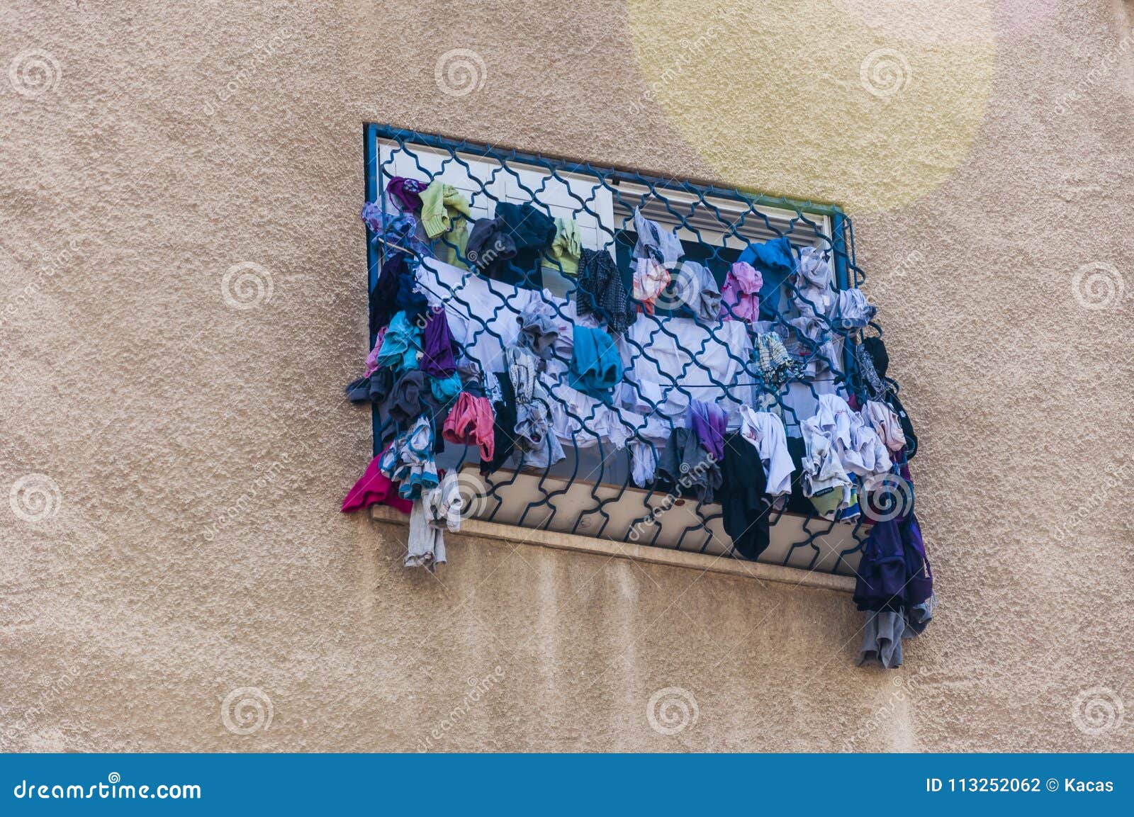 The Method of Drying Clothes on the Window Bars Stock Photo - Image of ...
