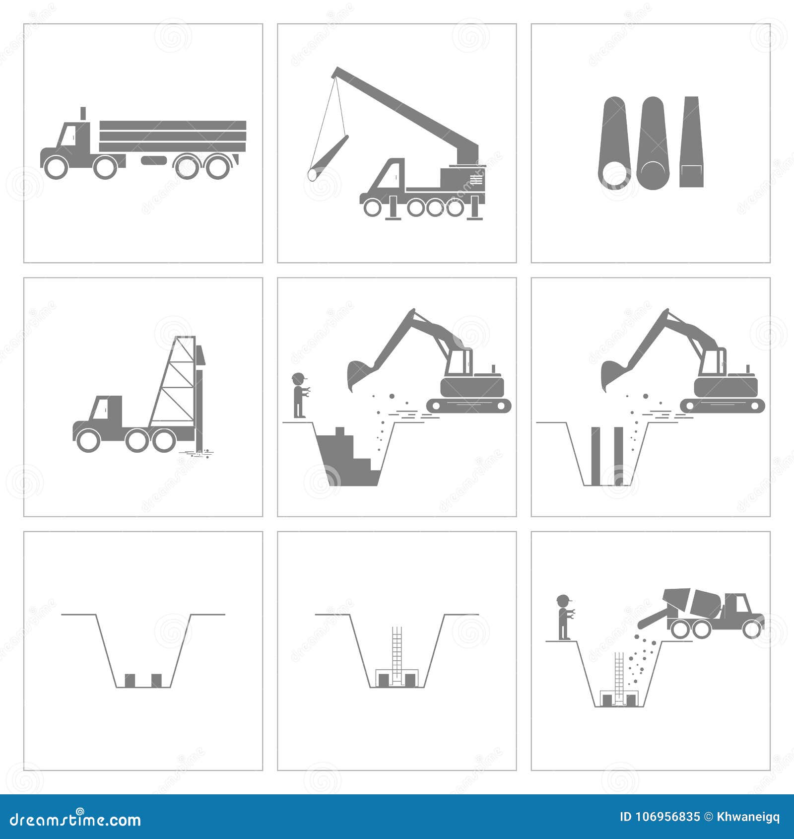 Method Statement of Construction Pile Driving and Foundation Work Icons ...