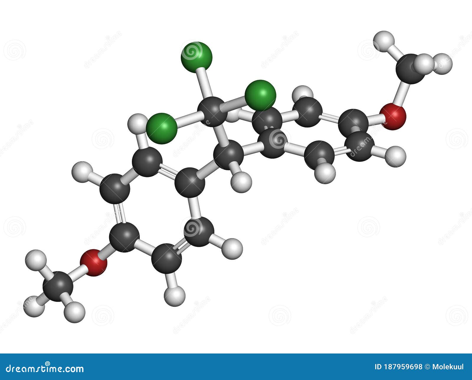 Methoxychlor Pesticide Molecule. 3D Rendering. Atoms are Represented As ...