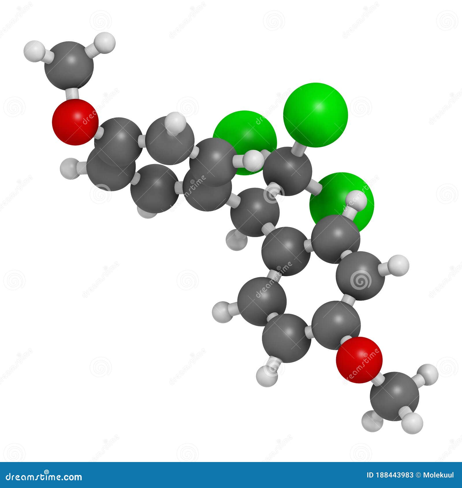 Methoxychlor Pesticide Molecule. 3D Rendering. Atoms are Represented As ...
