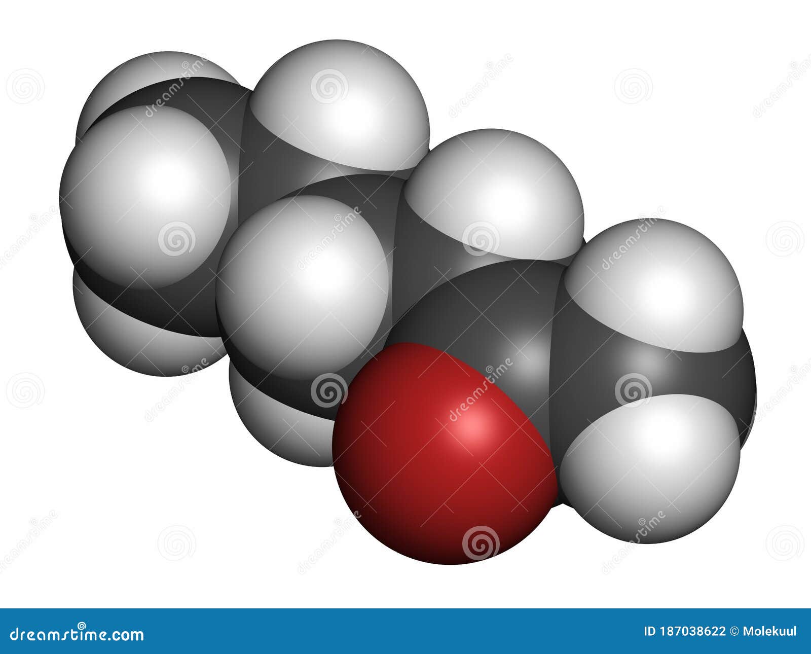 Methyl Butyl Ketone (MBK, 2-hexanone) Solvent Molecule. Atoms are ...
