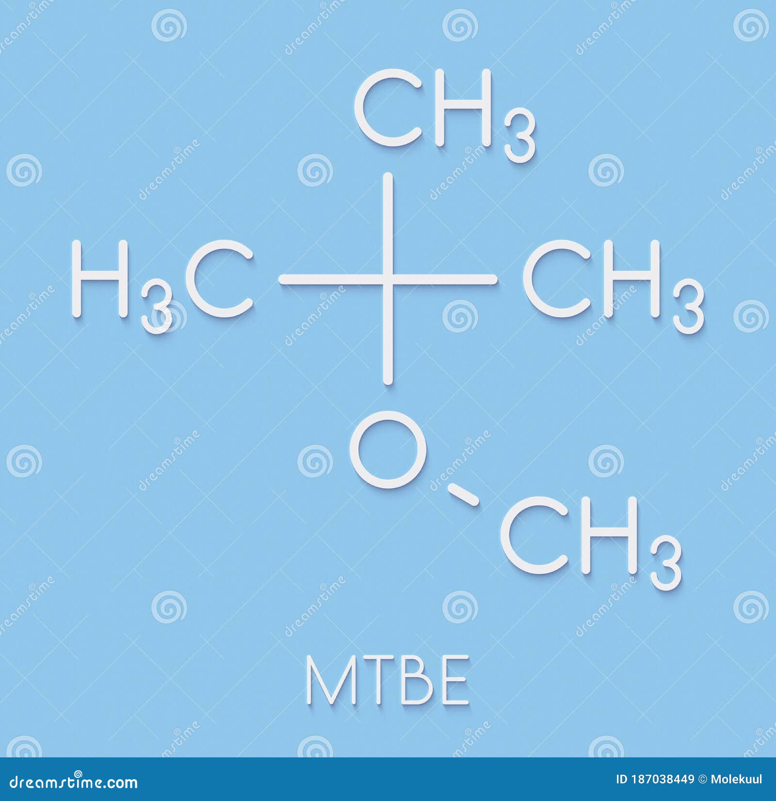 Methyl Tert-butyl Ether MTBE, TBME Gasoline Additive Molecule. Skeletal ...