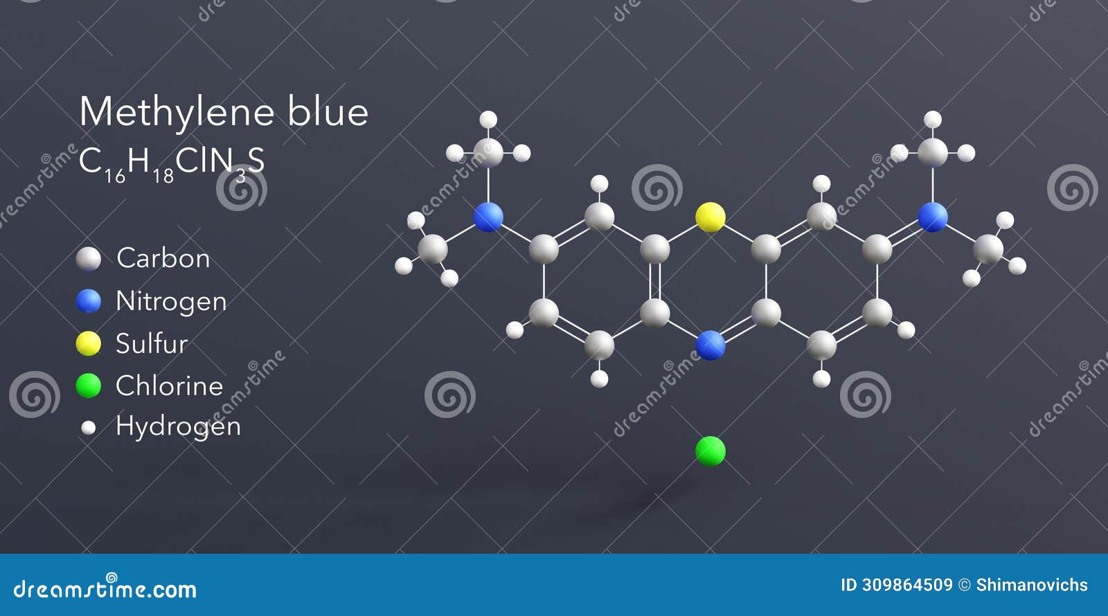 Methylene Blue Molecule 3d Rendering, Flat Molecular Structure with ...