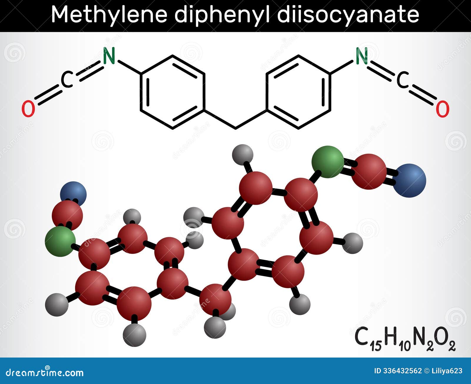 Methylene Diphenyl Diisocyanate, Structural Chemical Formula, Dark Blue ...