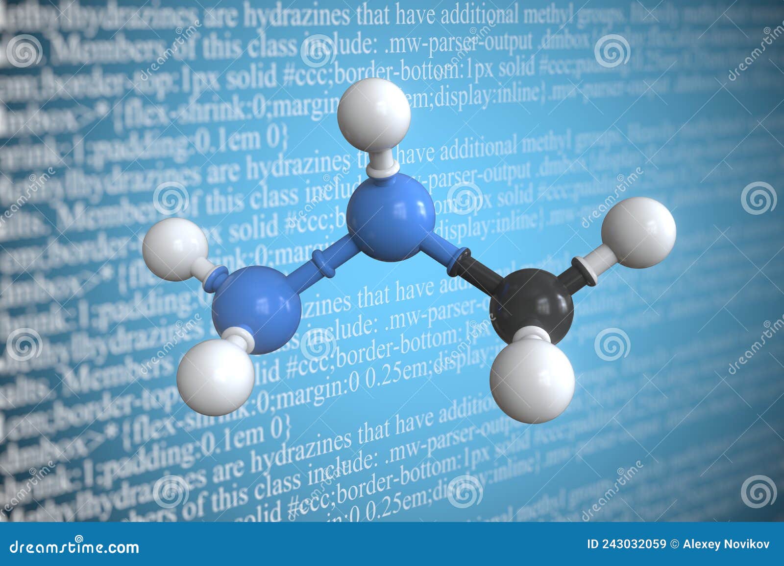 Methylhydrazine Scientific Molecular Model, 3D Rendering Stock ...