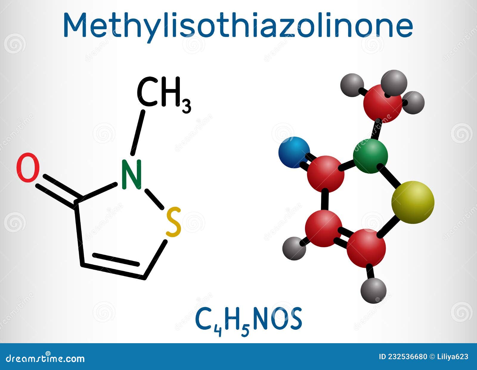 Methylisothiazolinone MIT, MI Preservative Molecule, Chemical Structure ...