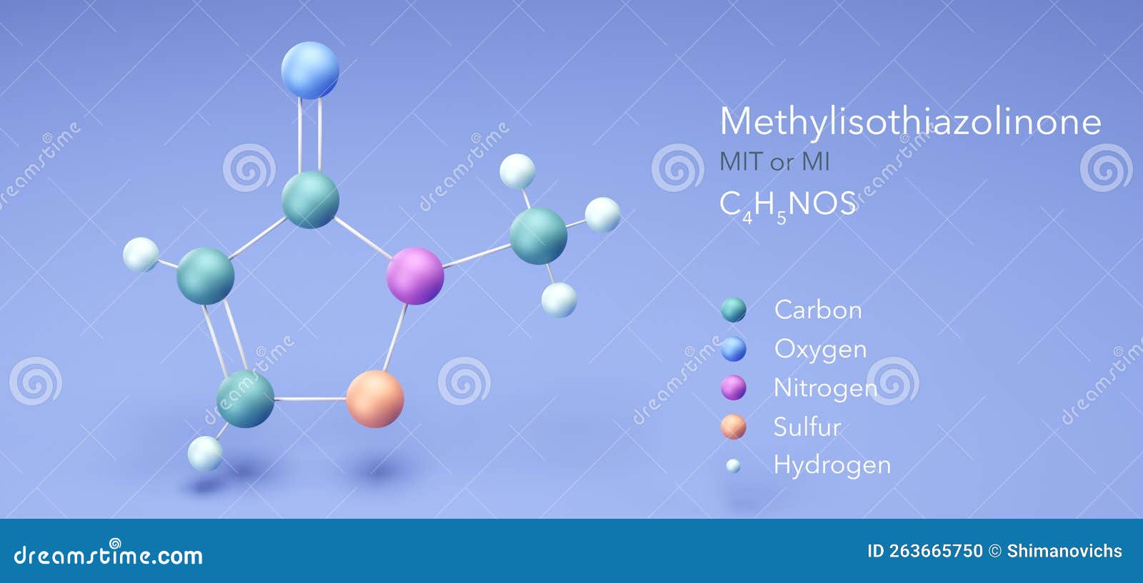Methylisothiazolinone, Molecular Structures, MIT or MI 3d Model ...