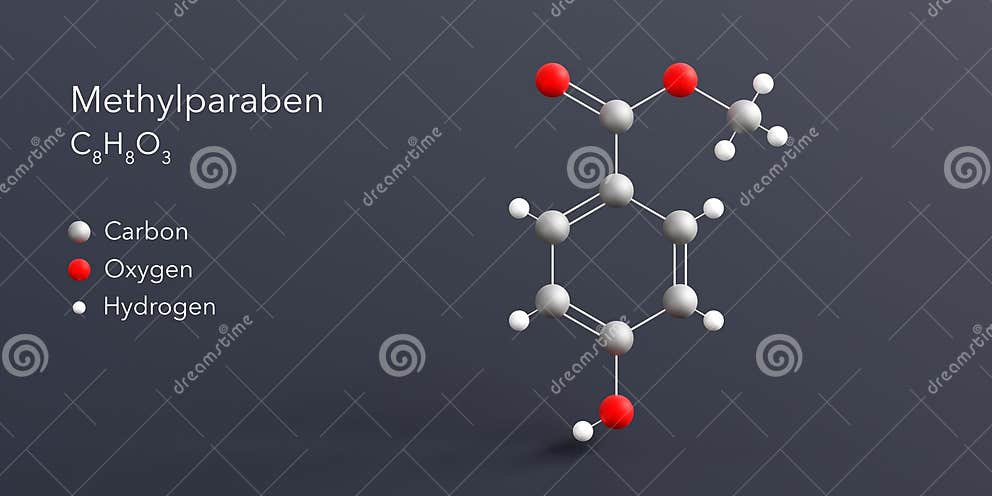 Methylparaben Molecule 3d Rendering, Flat Molecular Structure with ...
