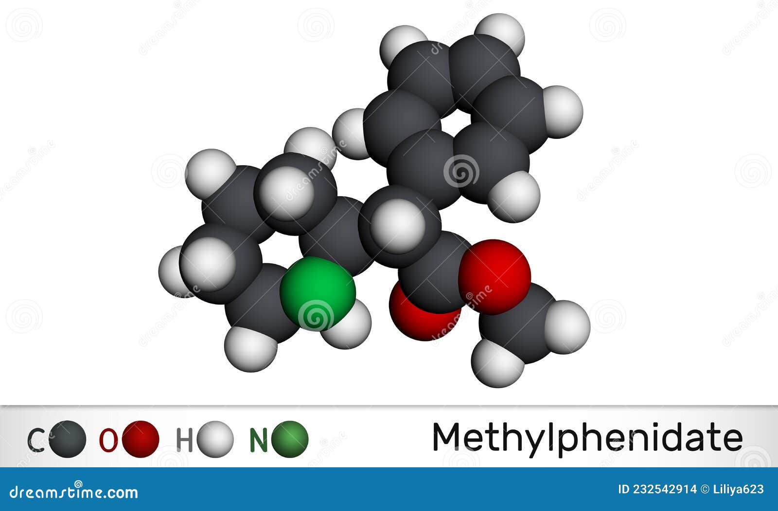 Methylphenidate, MP, MPH Molecule. it is Central Nervous System ...