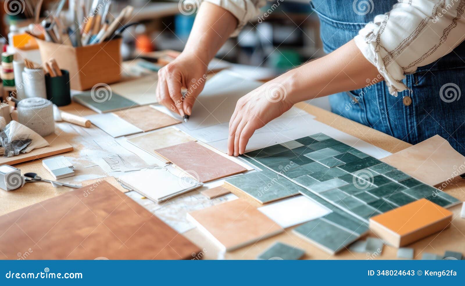 Meticulous Interior Designer Arranging Color Samples and Materials ...