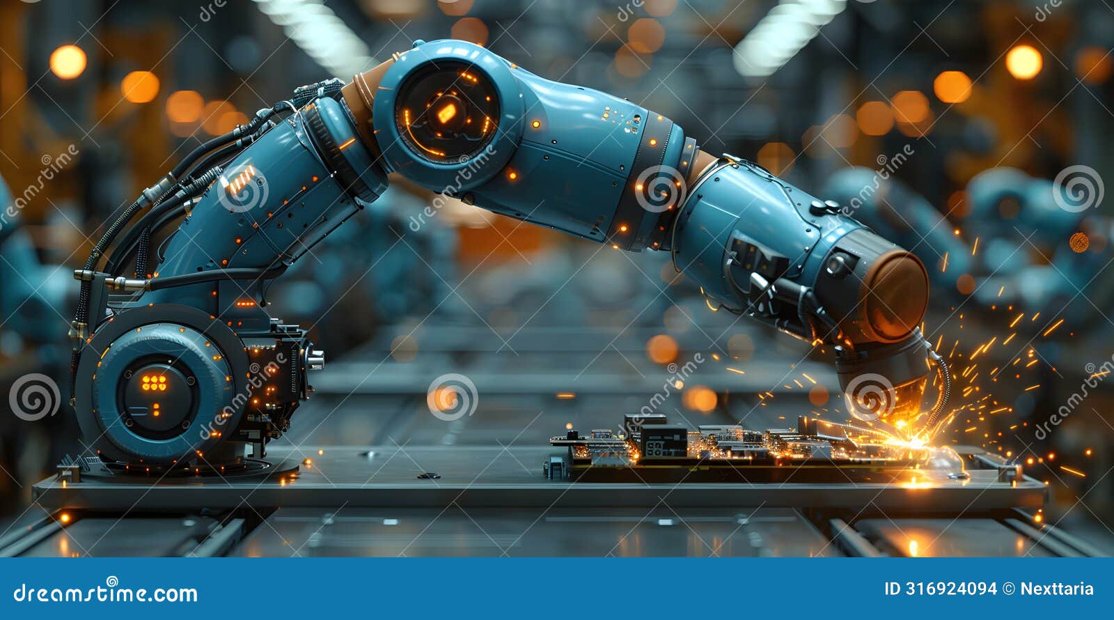 Meticulous Robot Arm Building High-Tech Machines in Blue and Indigo ...