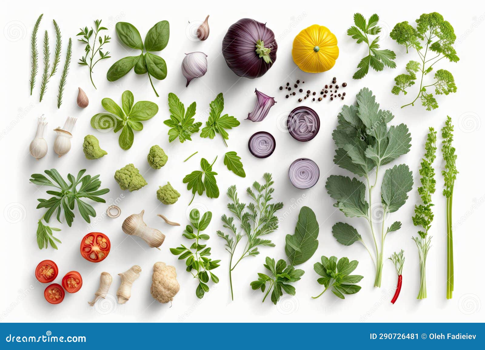 Collection of Various Herbs and Spices on White Background. Each One is ...