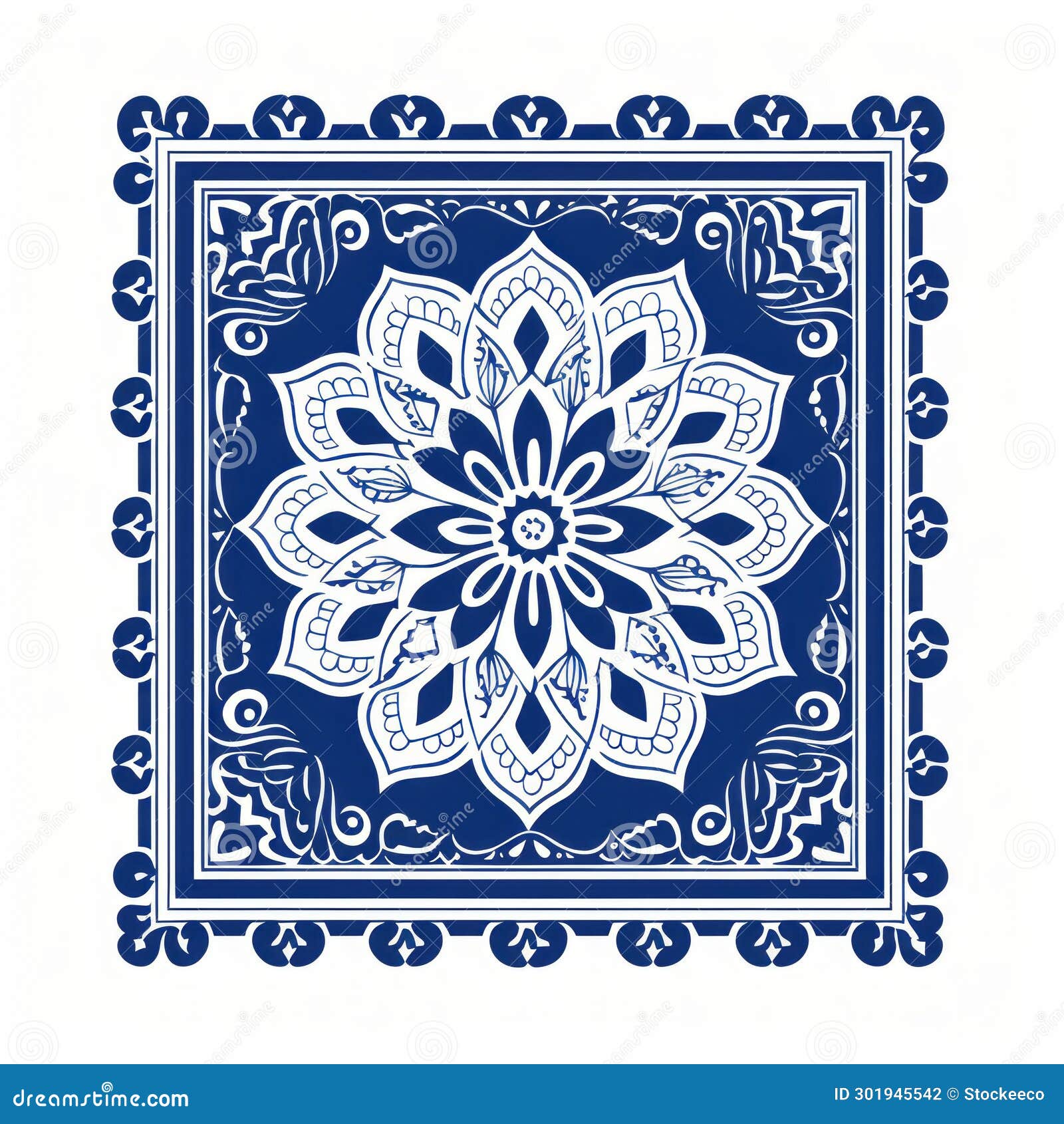 Meticulously Designed Blue Square with Ornamental Flower Stock ...
