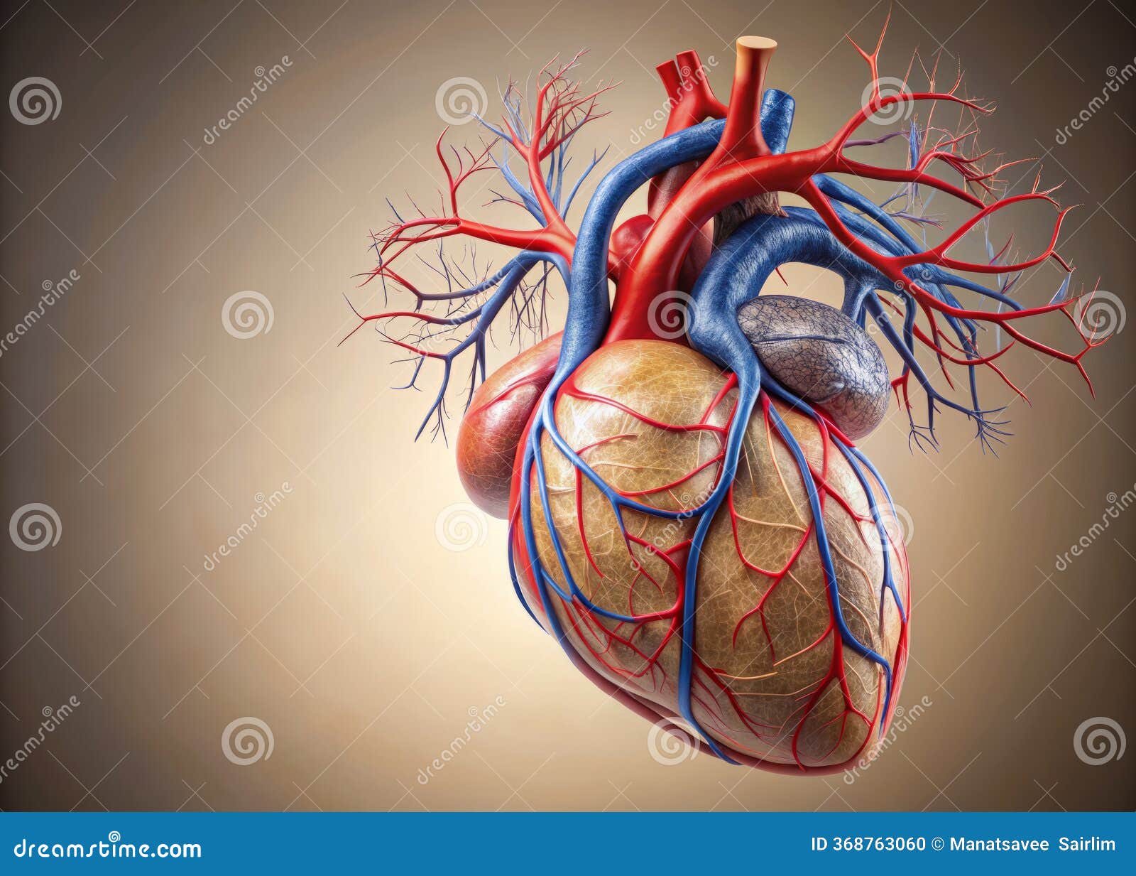 Human Cardiovascular System With Magnified Blood Vessels And 3D Heart ...