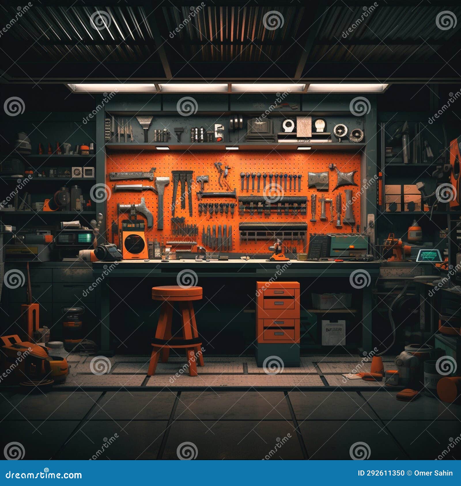 Meticulously Organized Workbench in a Mechanic S Garage Stock ...