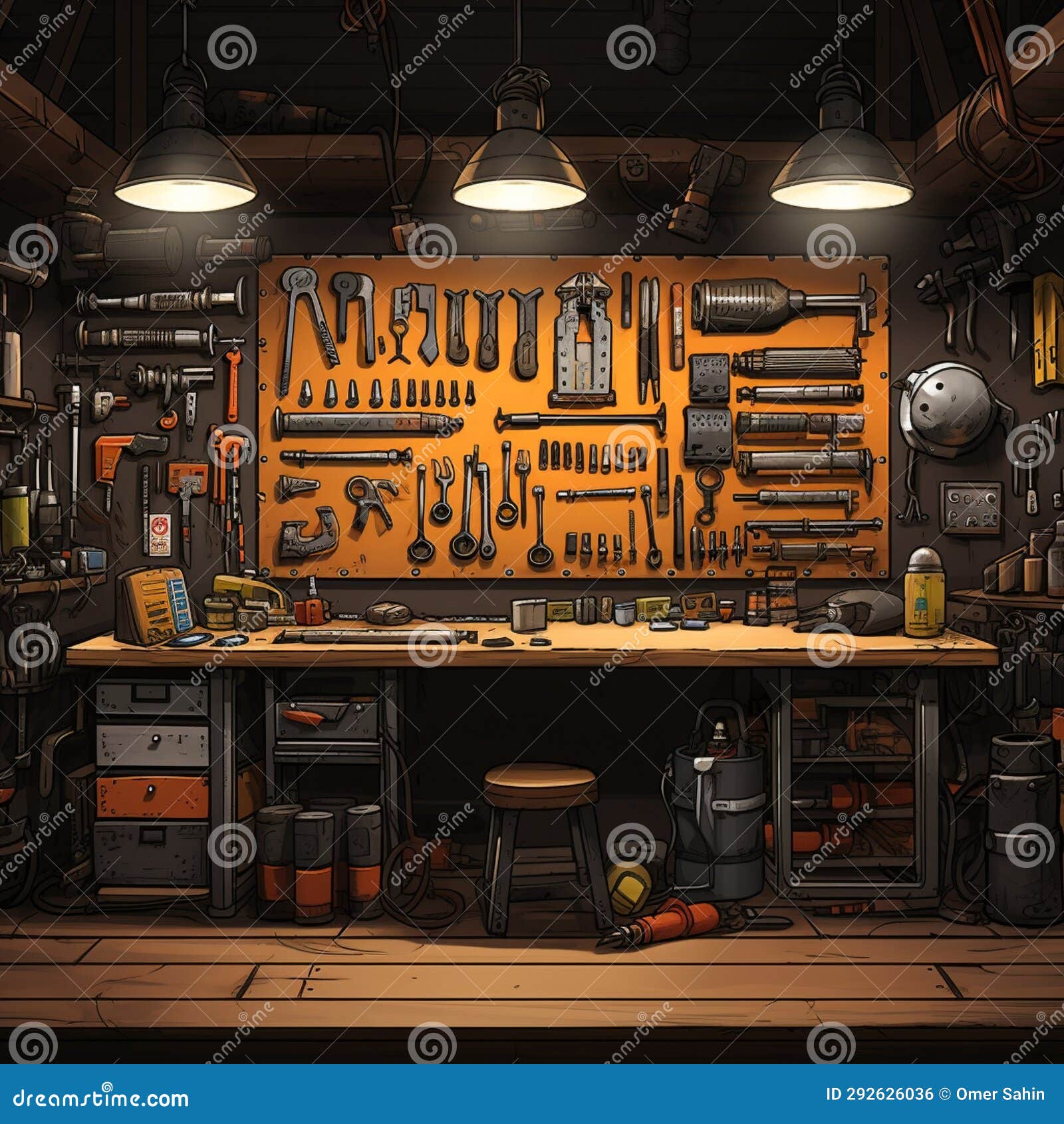 Meticulously Organized Workbench in a Mechanic S Garage Stock Photo ...