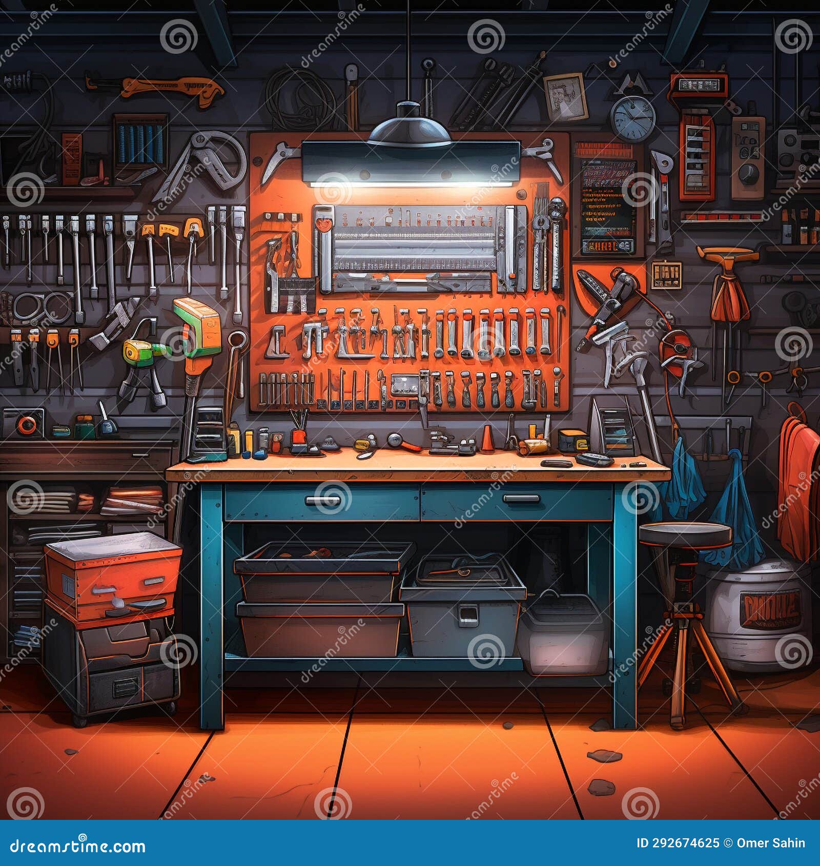 Meticulously Organized Workbench in a Mechanic S Garage Stock Image ...