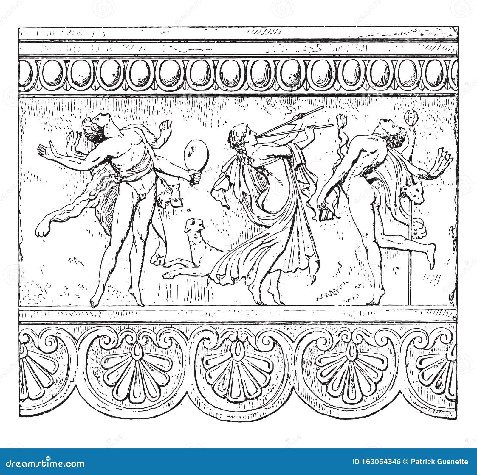 Metope with Figures, Vintage Engraving Stock Vector - Illustration of ...
