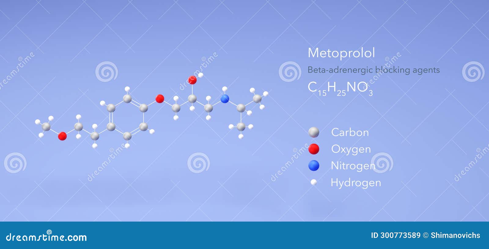 Molecule Of Metoprolol, Ball-and-stick Molecular Model. Scientific 3d ...