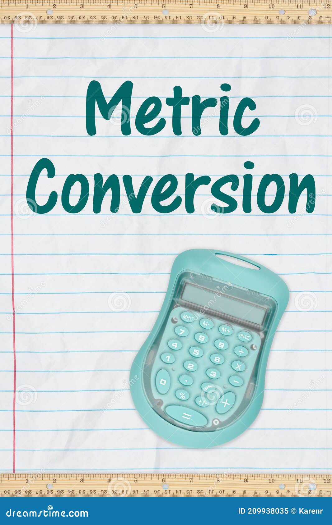 Metric Conversion Message with a Calculator on Lined Paper Stock Image ...