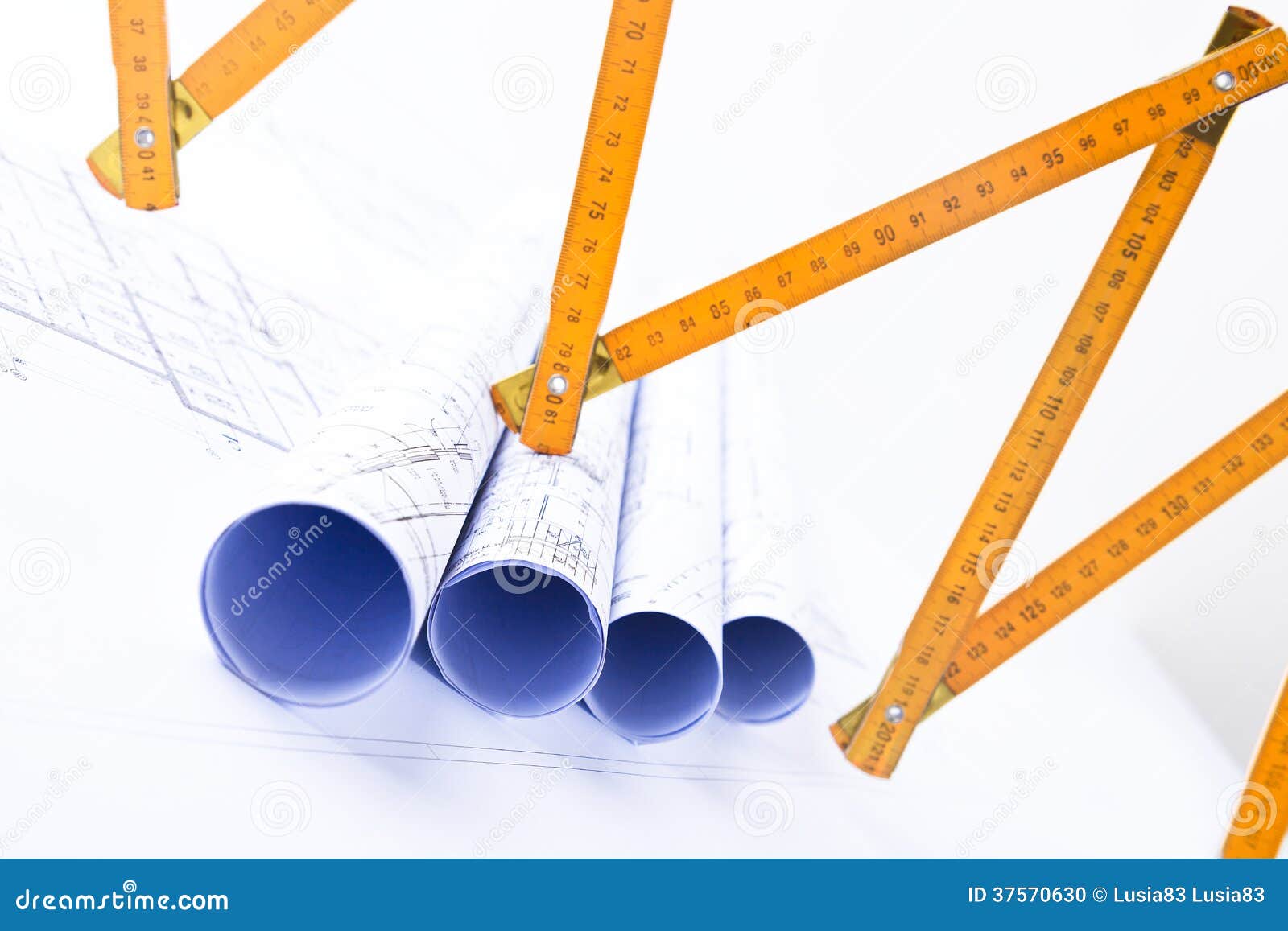 Metric Folding Ruler and Architectural Drawings Stock Photo - Image of ...