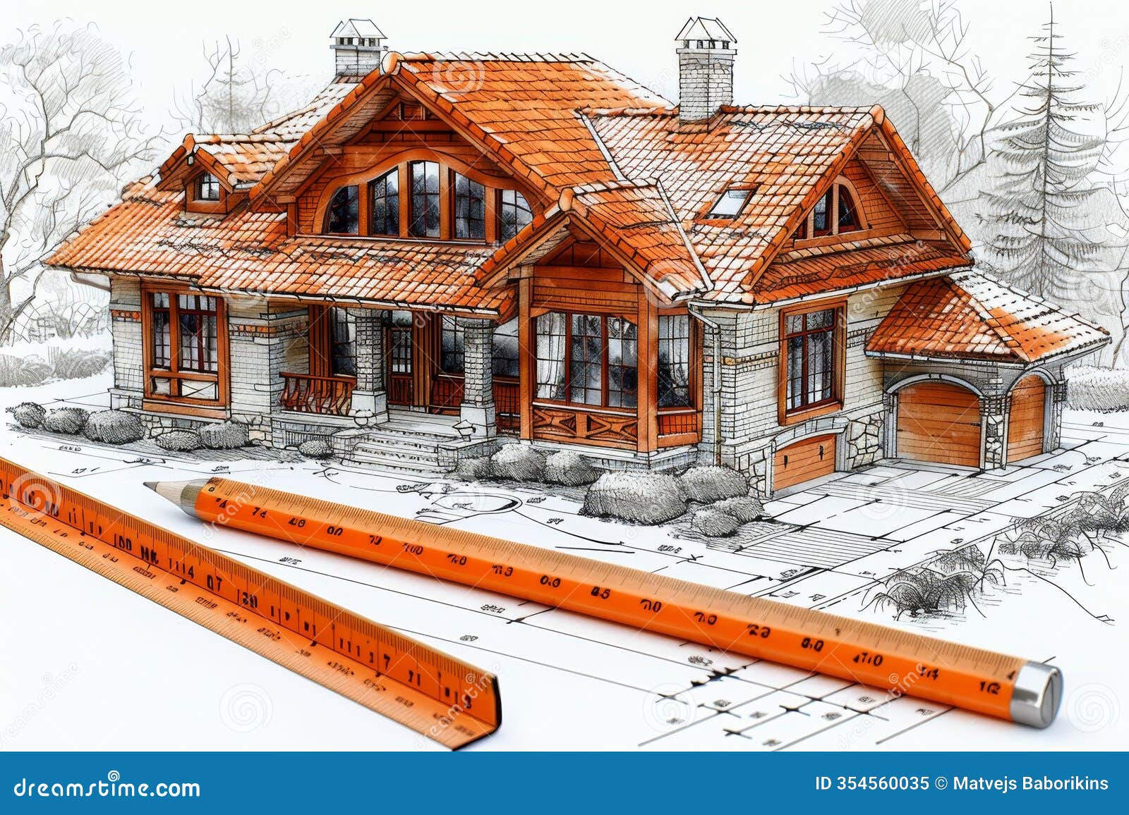 Metric Folding Ruler and Contemporary Architectural Blueprints of a ...