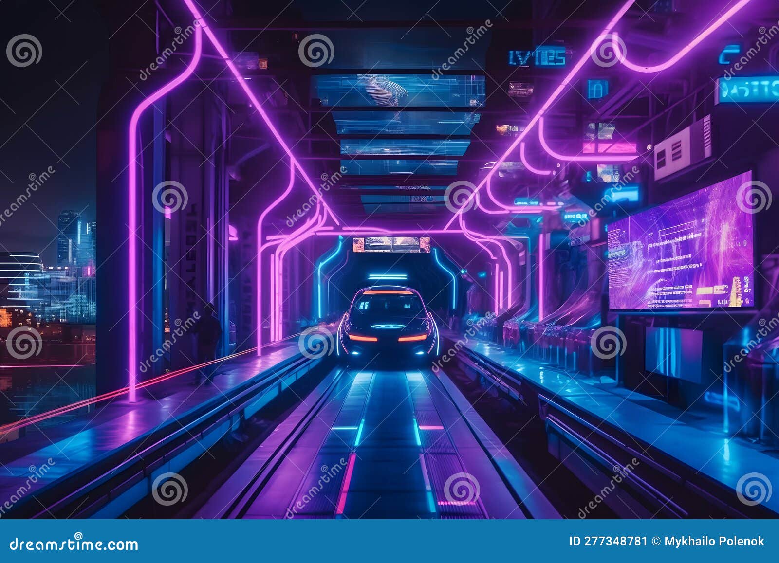 Metro Future Neon in Synthwave Style. Neural Network AI Generated Stock ...