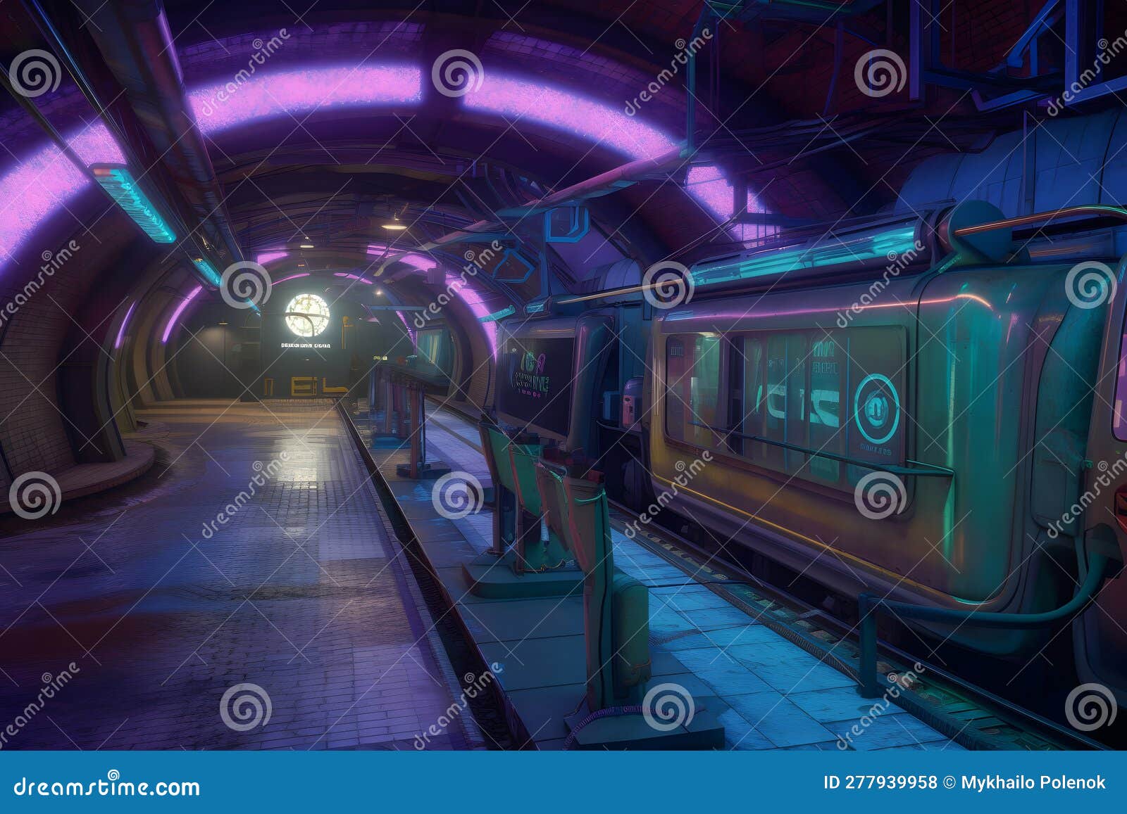 Metro Future Neon in Synthwave Style. Neural Network AI Generated Stock ...