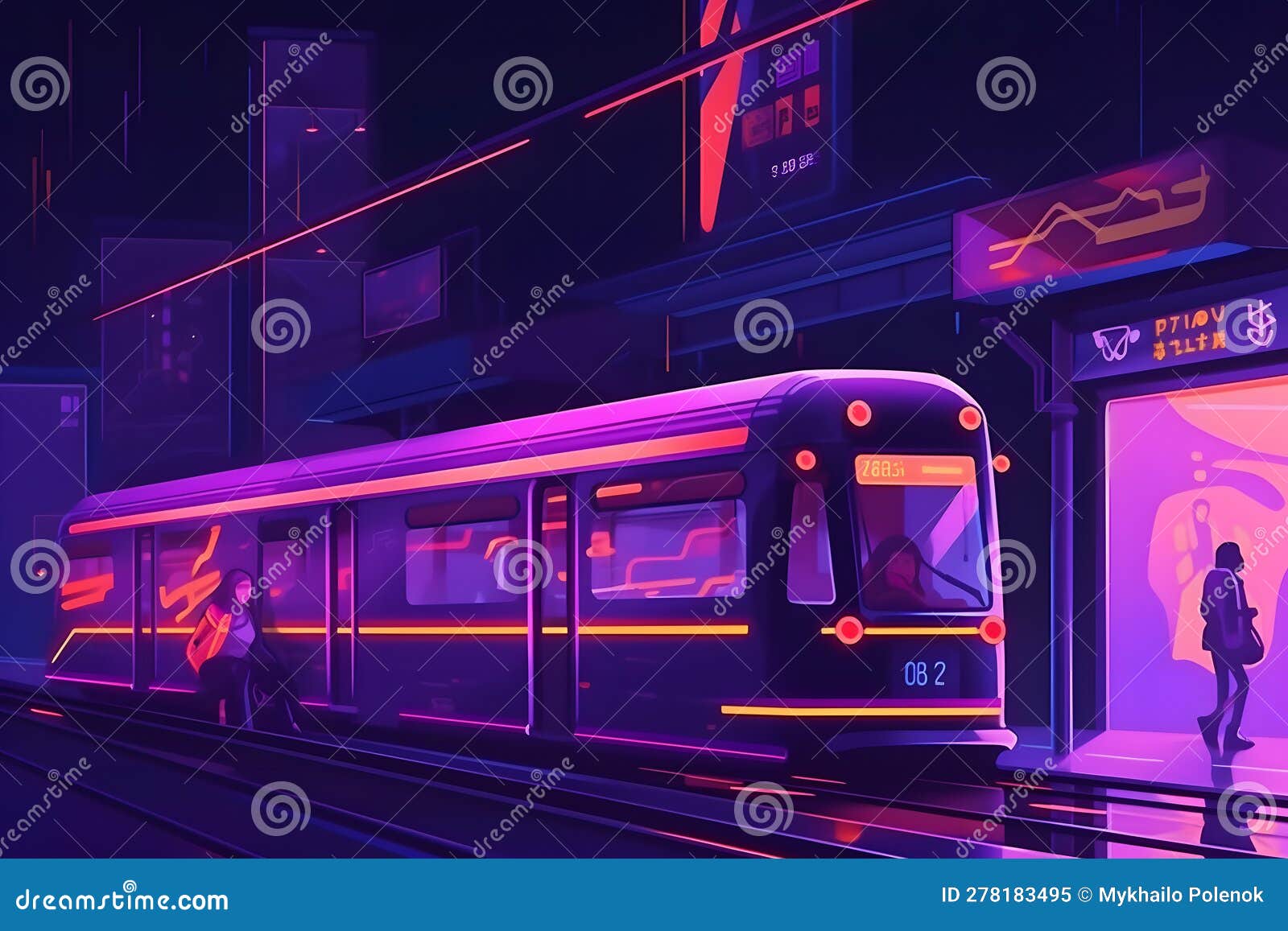 Metro Future Neon in Synthwave Style. Neural Network AI Generated Stock ...