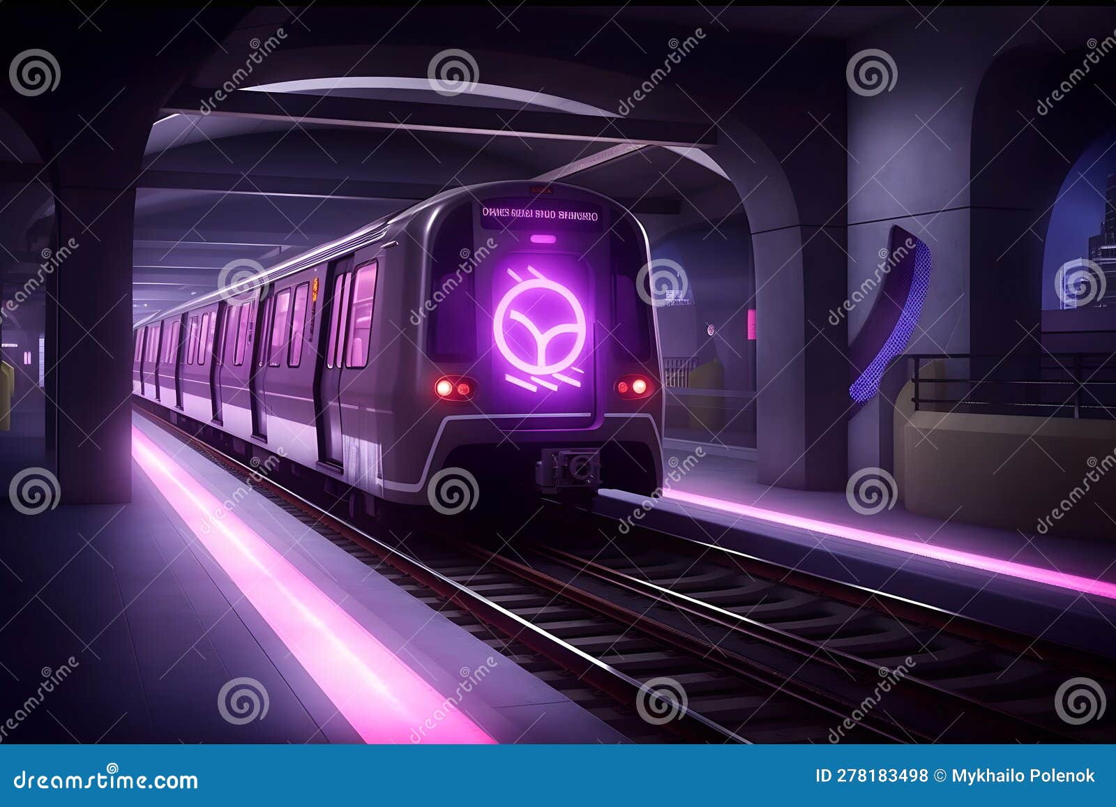 Metro Future Neon in Synthwave Style. Neural Network AI Generated Stock ...