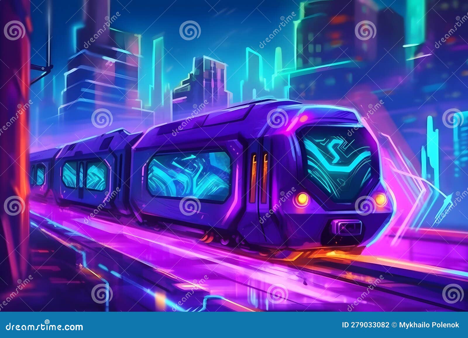 Metro Future Neon in Synthwave Style. Neural Network AI Generated Stock ...