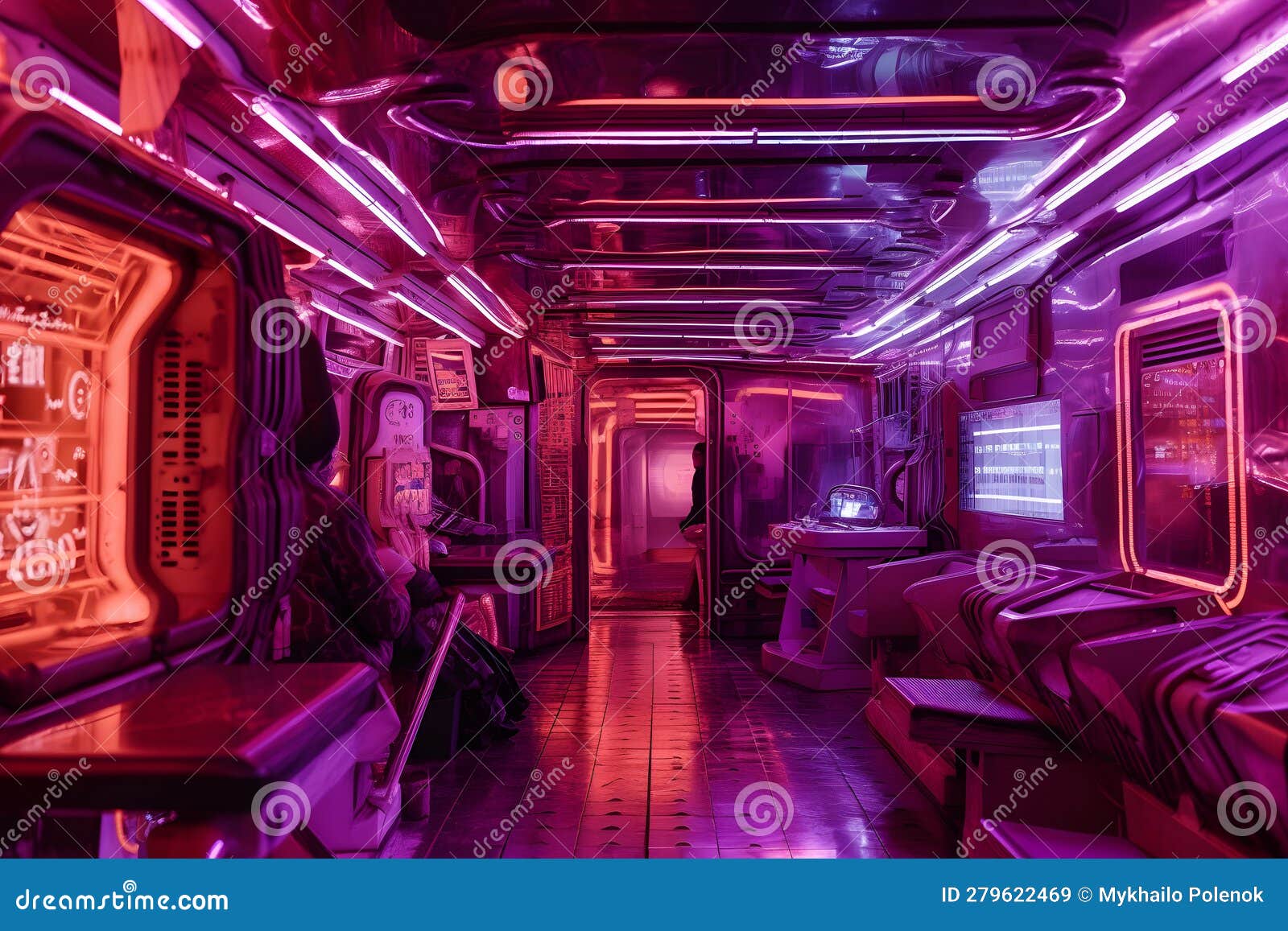 Metro Future Neon in Synthwave Style. Neural Network AI Generated Stock ...