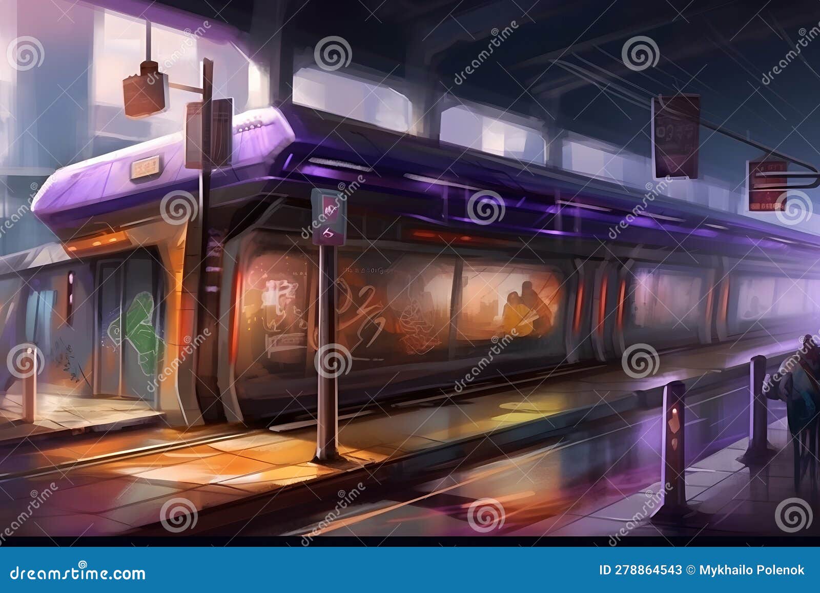 Metro Future Neon in Synthwave Style. Neural Network AI Generated Stock ...