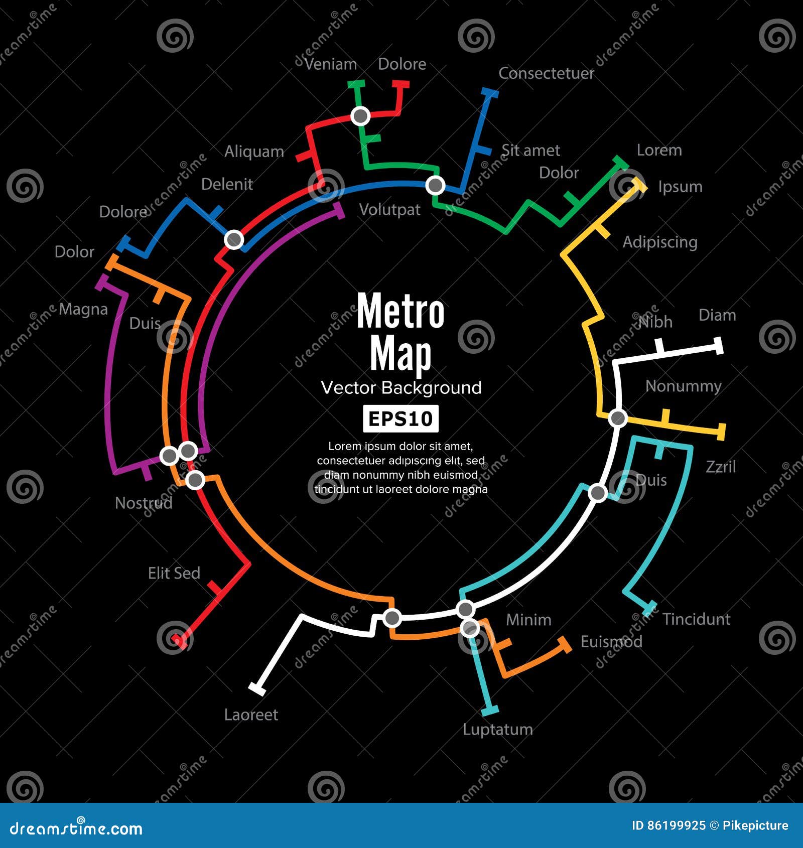 Metro Map Vector. Template Of City Transportation Scheme For ...