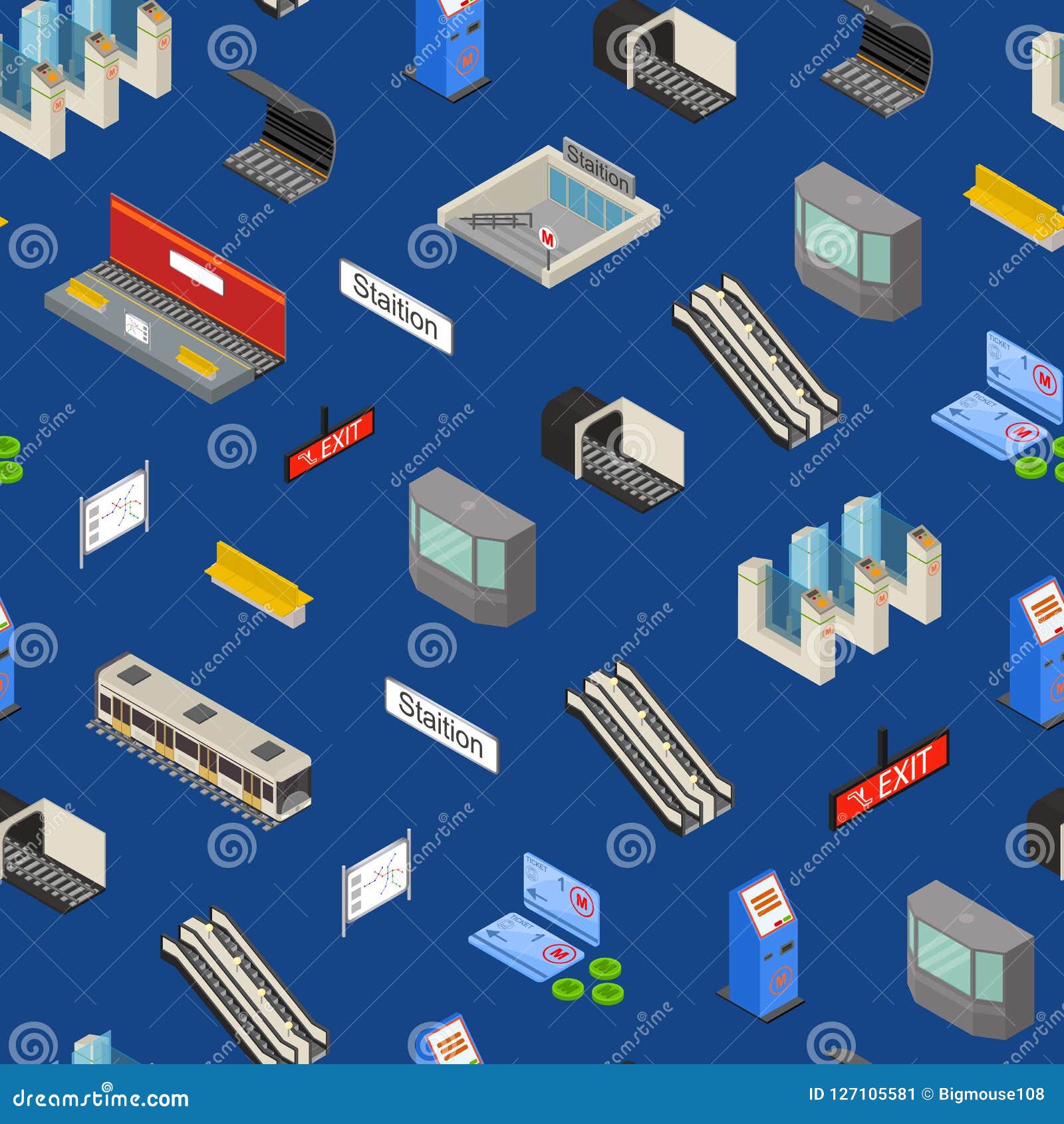 Metro Station 3d Seamless Pattern Background Isometric View. Vector ...