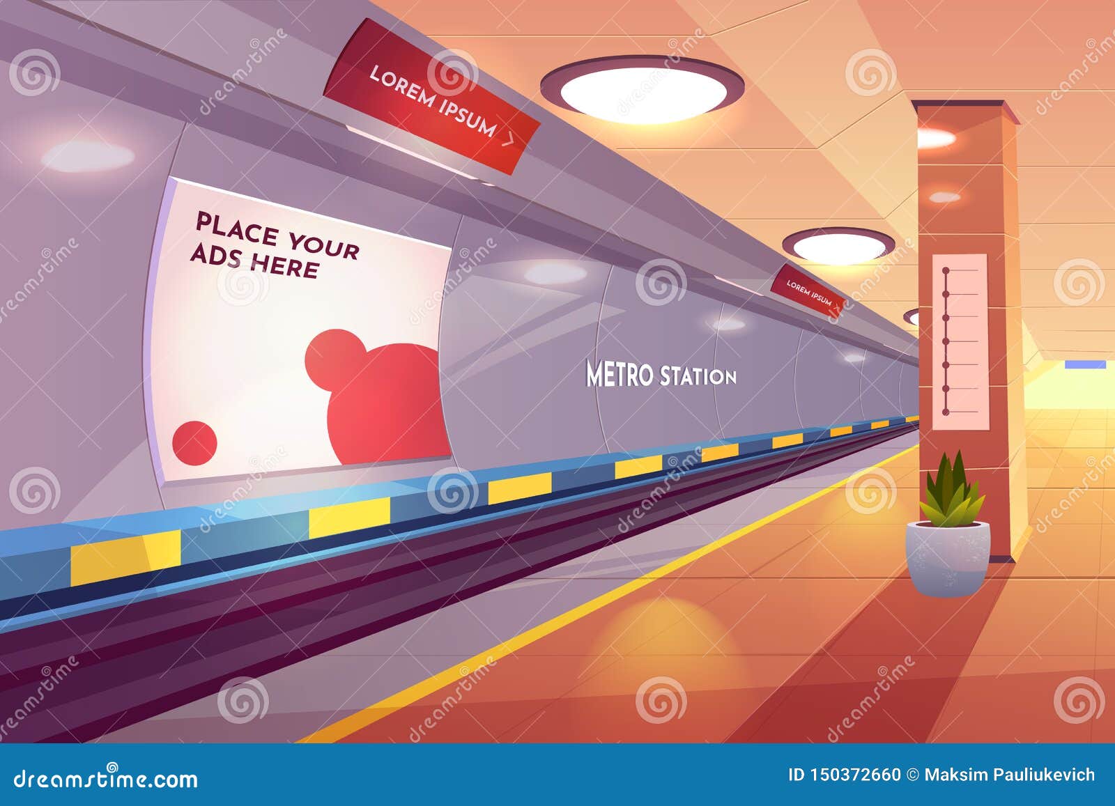 Metro Station. High-speed Train At The Railway Stop. Vector ...