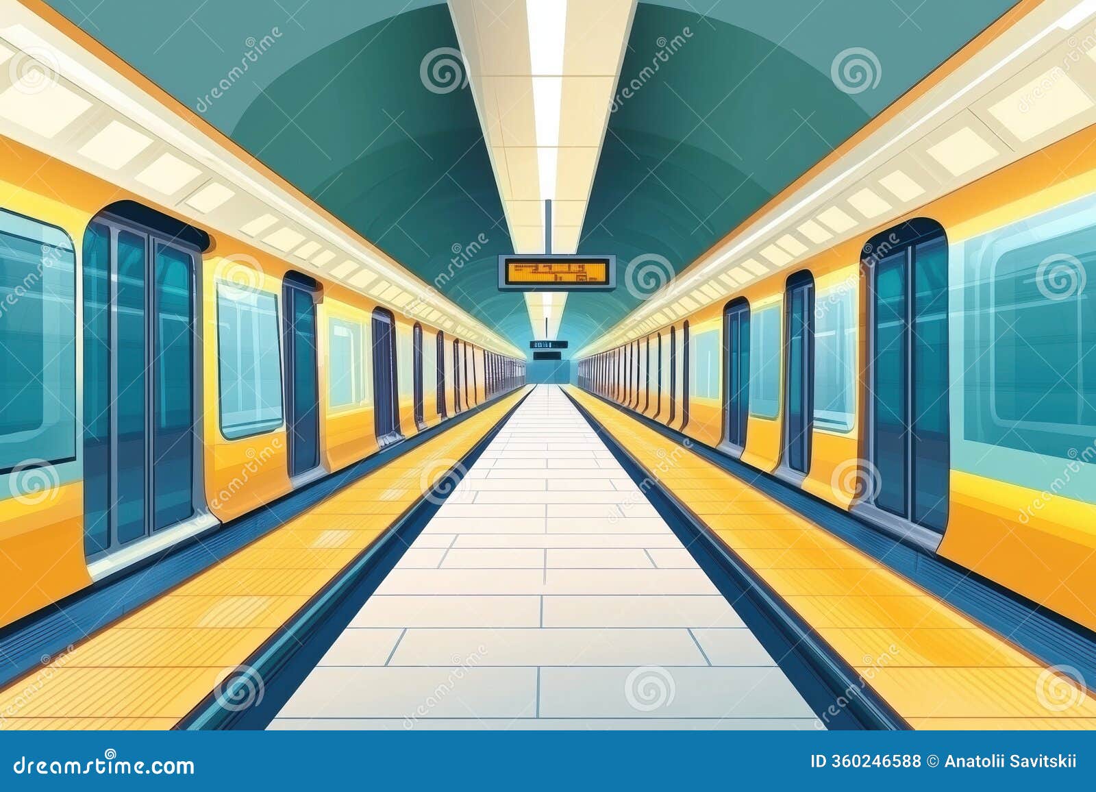 Metro Station Interior with Vibrant Subway Layout and Empty Platform ...