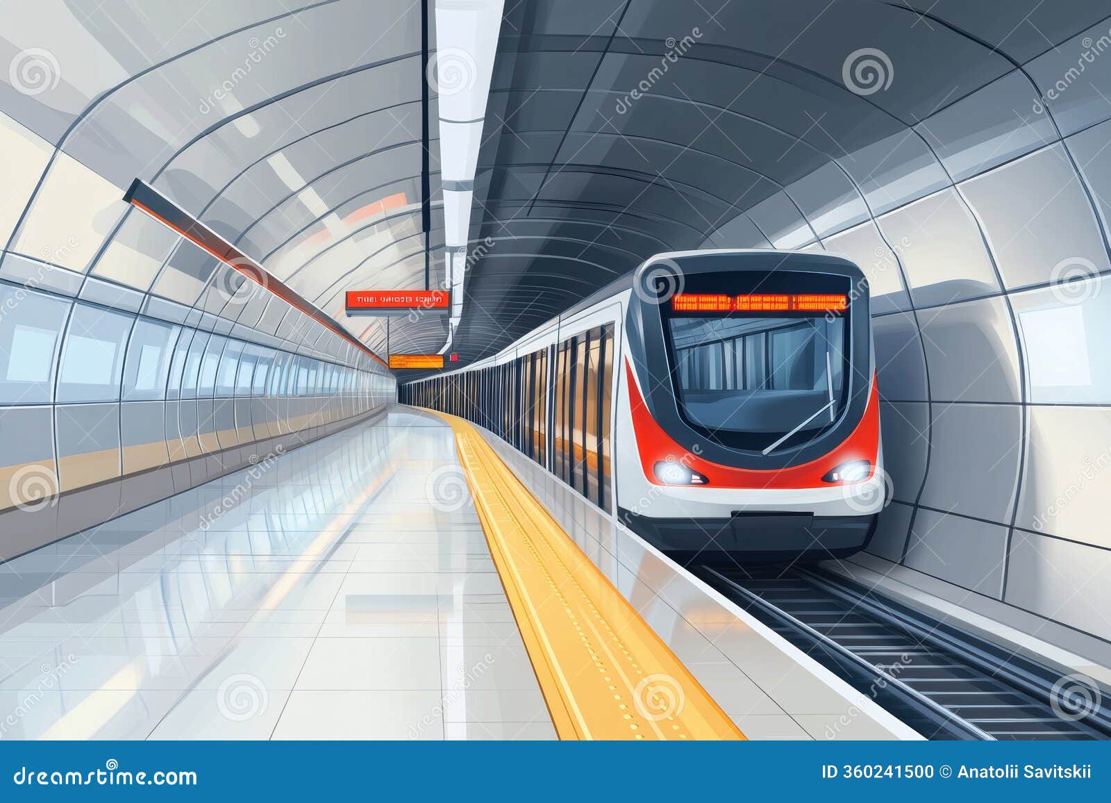 Metro Station Layout with Subway Train Preparing for Passenger Boarding ...