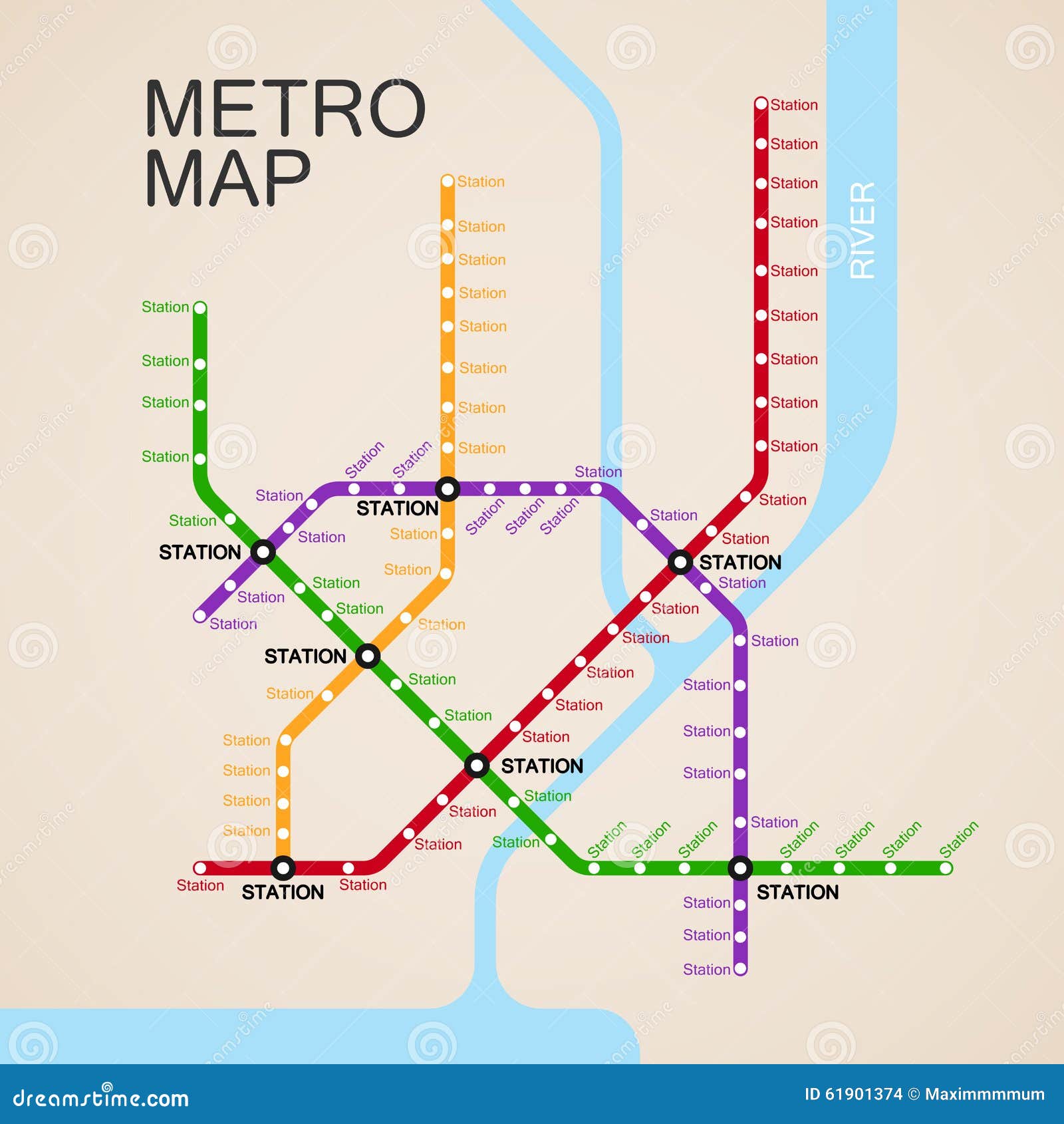 Metro or subway map design stock vector. Illustration of rapid - 61901374