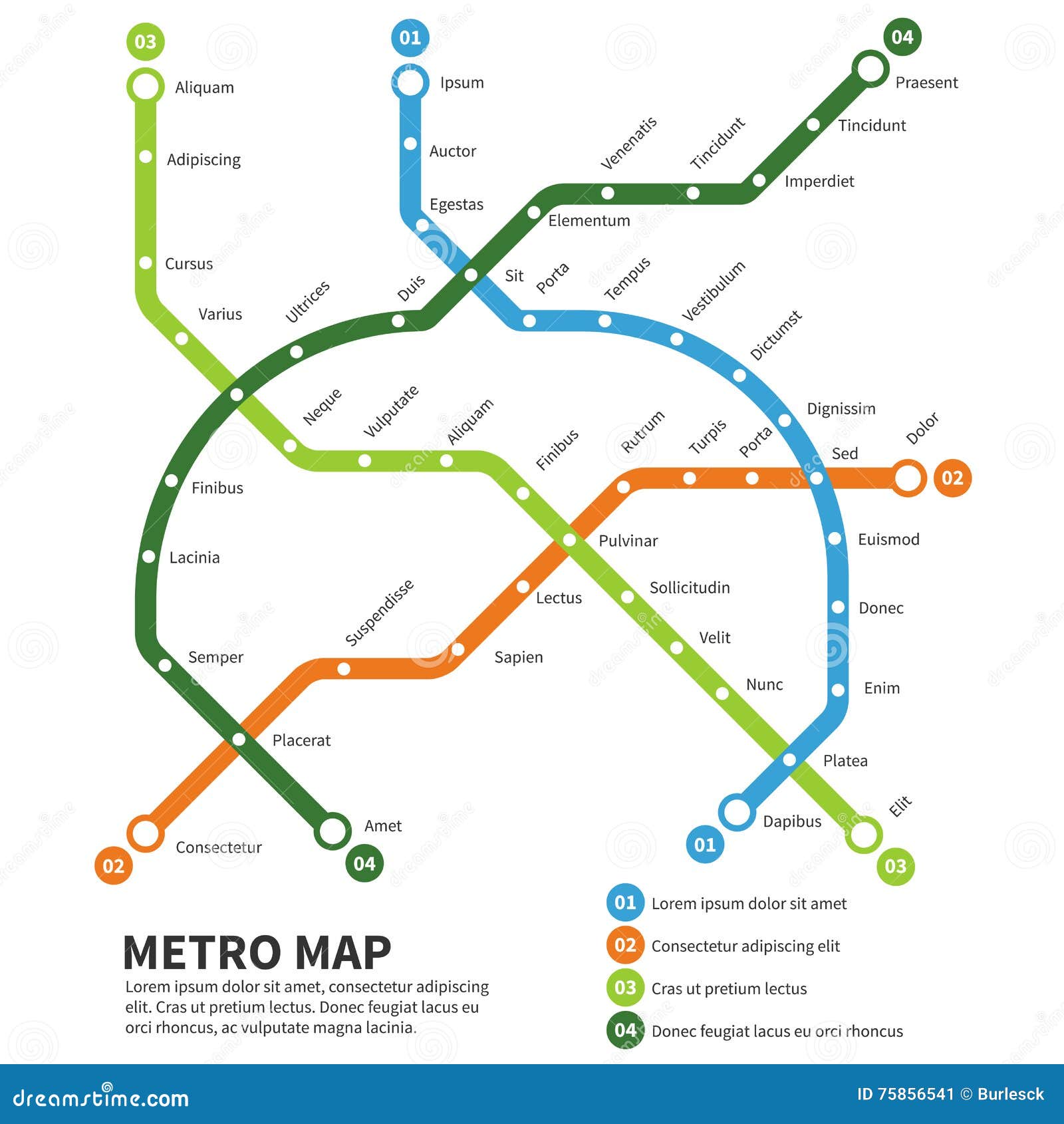 Metro, Subway Map Vector Template Stock Vector - Illustration of flat ...