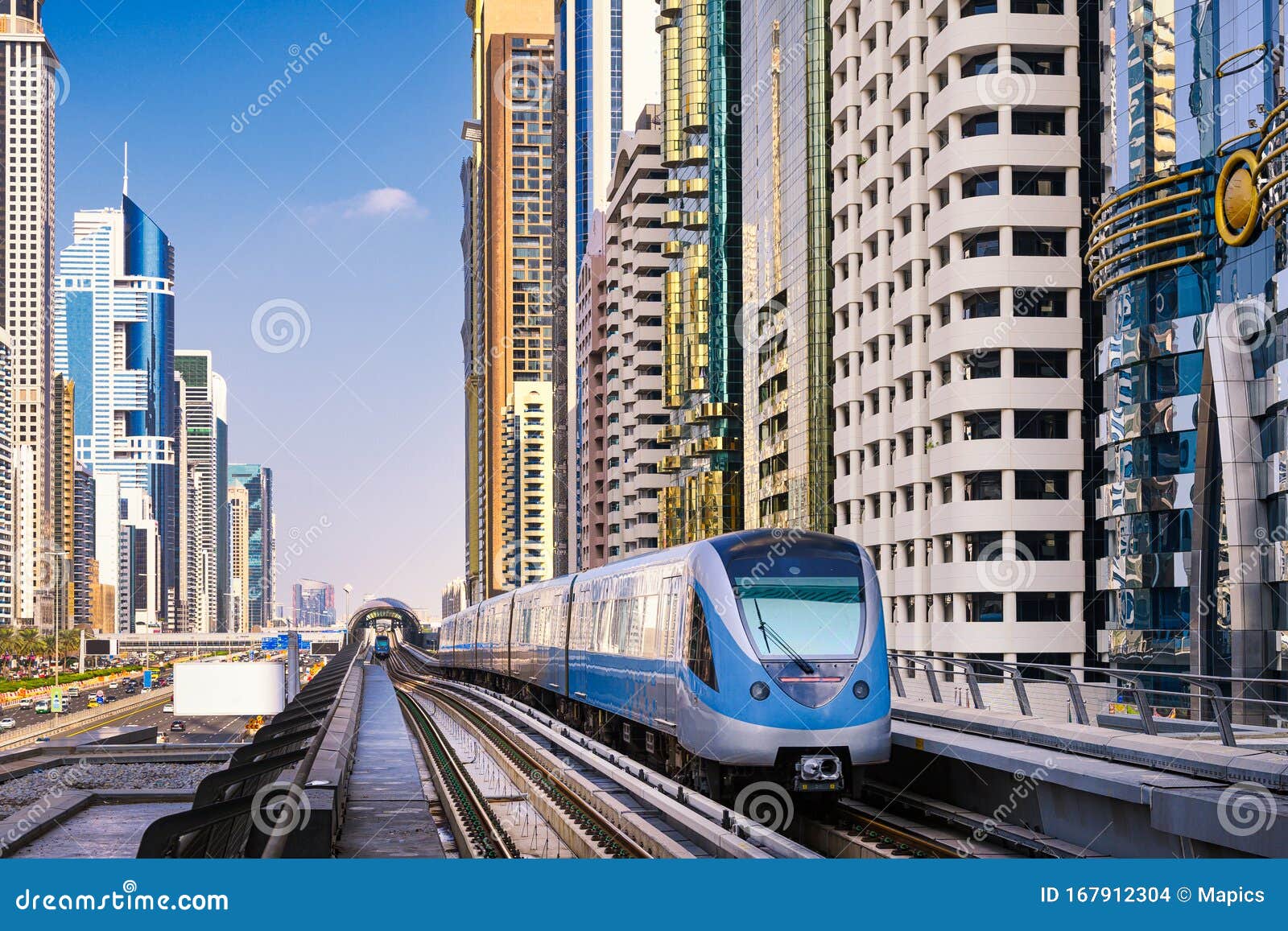 Metro train in Dubai, UAE stock photo. Image of sheikh - 167912304