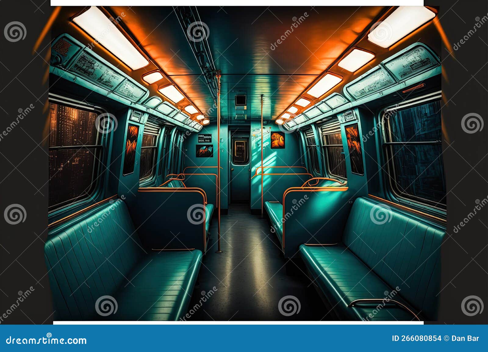 Metro Train Interior with Neon Lights, Generative Ai Stock Illustration ...